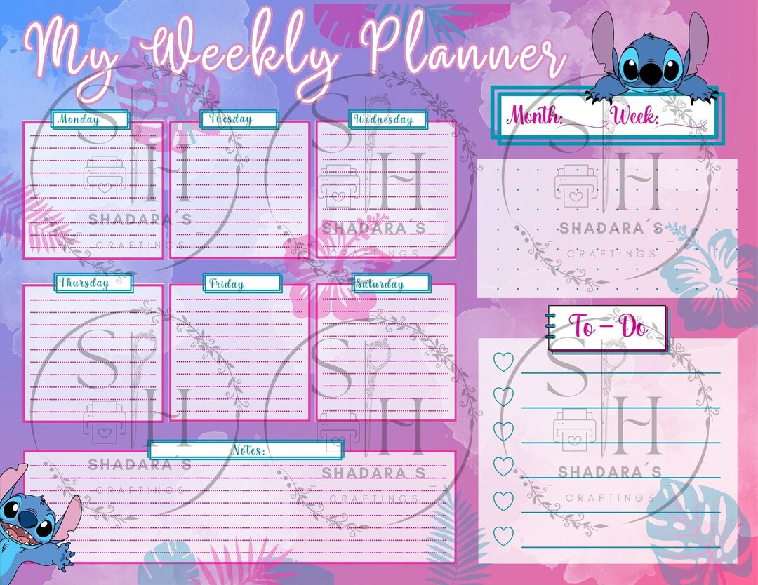 Planificador semanal y mensual de Stitch pdf descargable - Etsy España