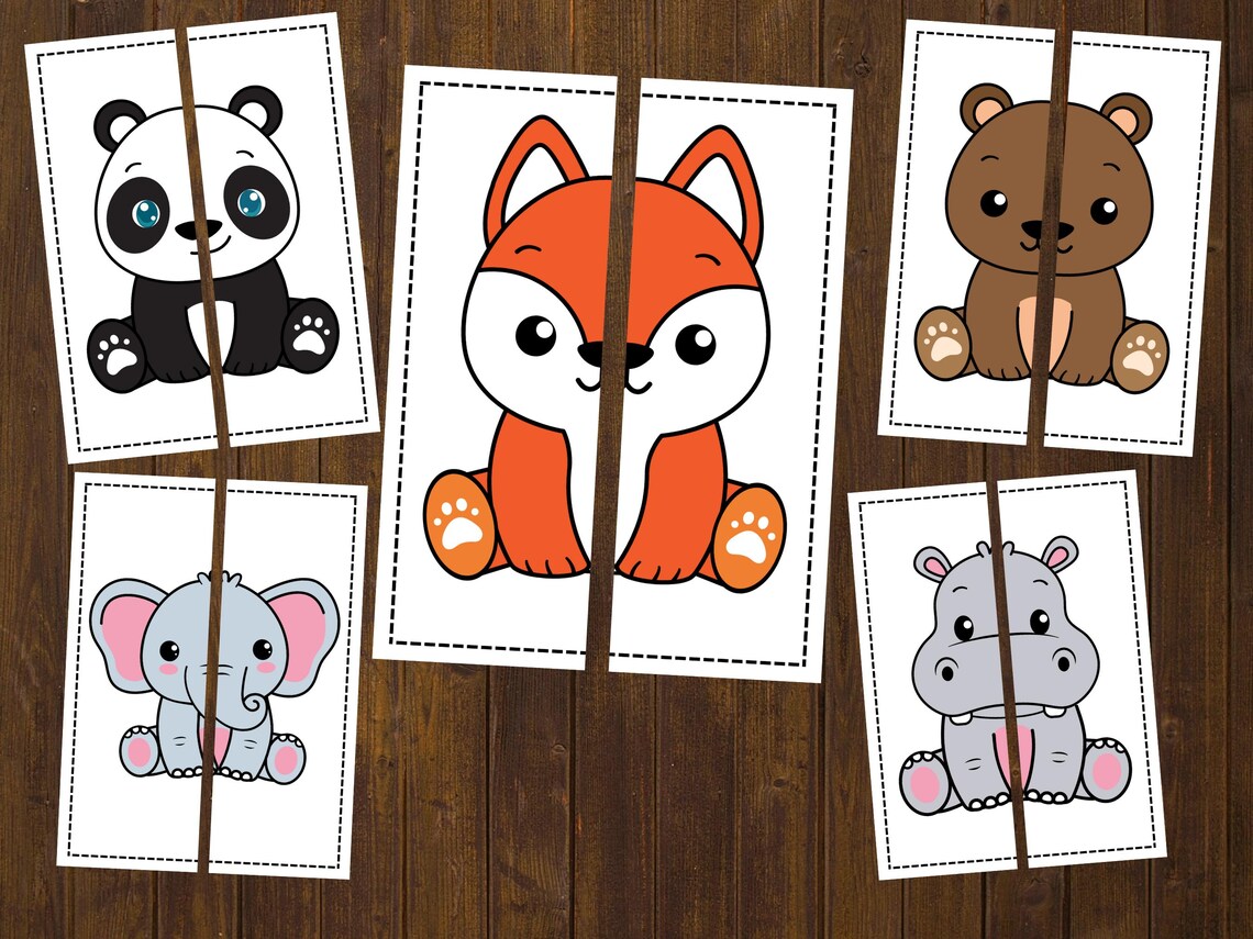 22 Animals Matching Game for Kids, Symmetry Puzzle, Match Picture Card ...