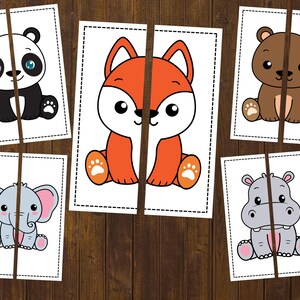 22 Animals Matching Game for Kids, Symmetry Puzzle, Match Picture Card ...
