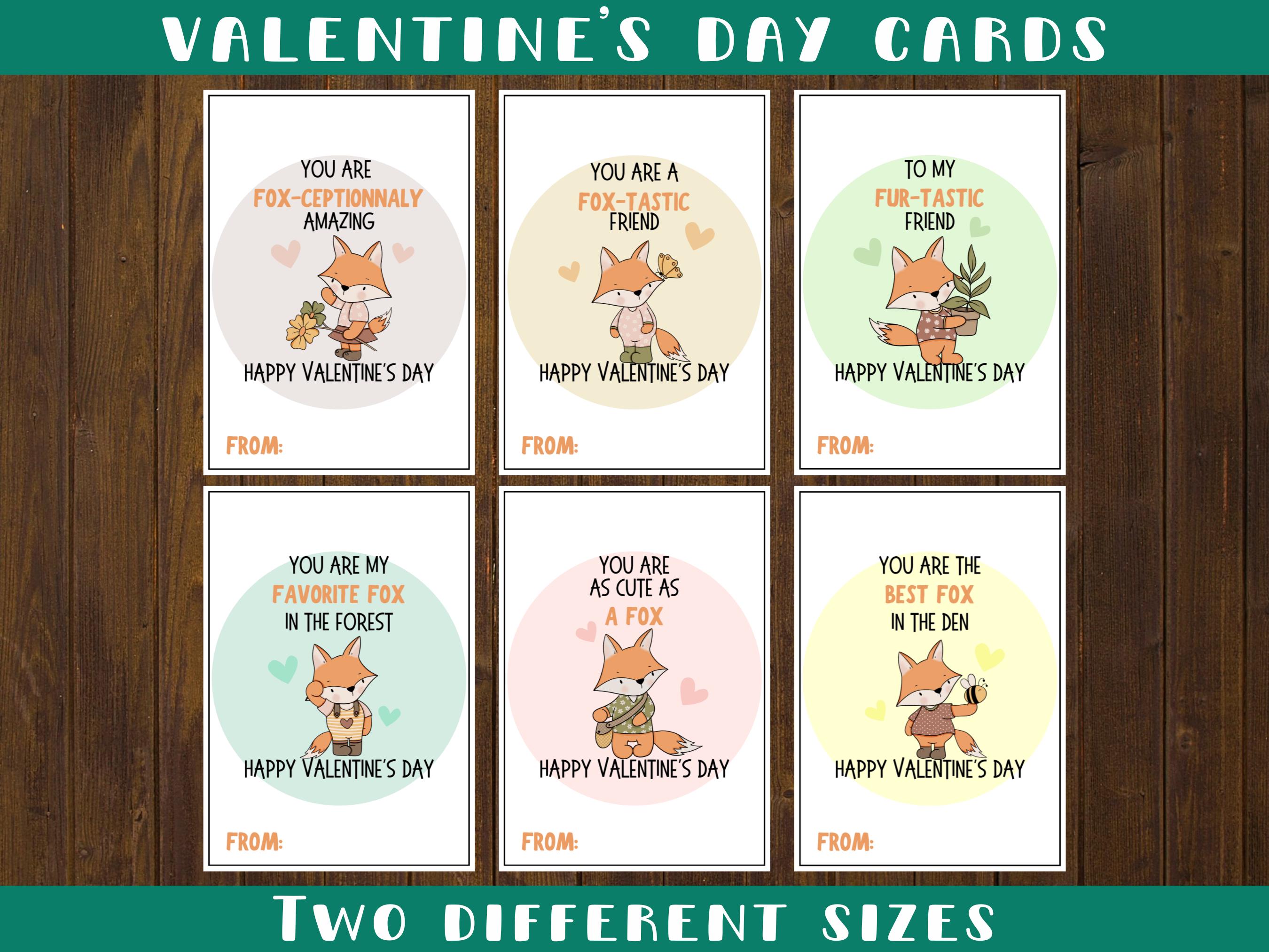 Printable Fox Valentines Card for Kids, Cute Forest Animal Valentines ...