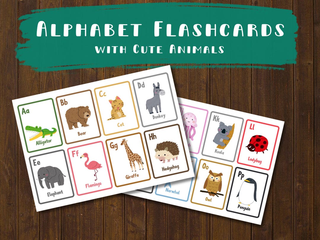A-Z Alphabet Flashcards for Kids – Cute Animal Learning Cards With ...