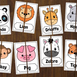 22 Animals Matching Game for Kids, Symmetry Puzzle, Match Picture Card ...