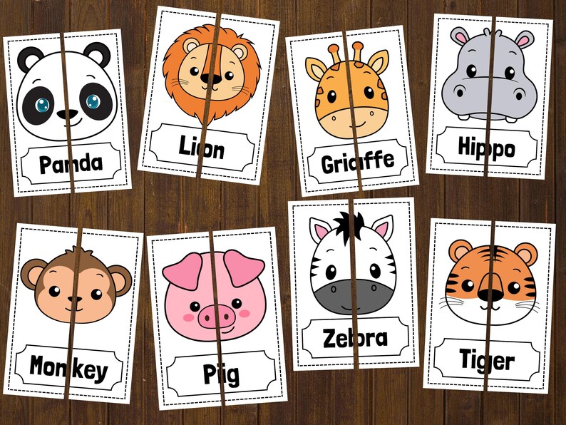 22 Animals Matching Game for Kids, Symmetry Puzzle, Match Picture Card ...