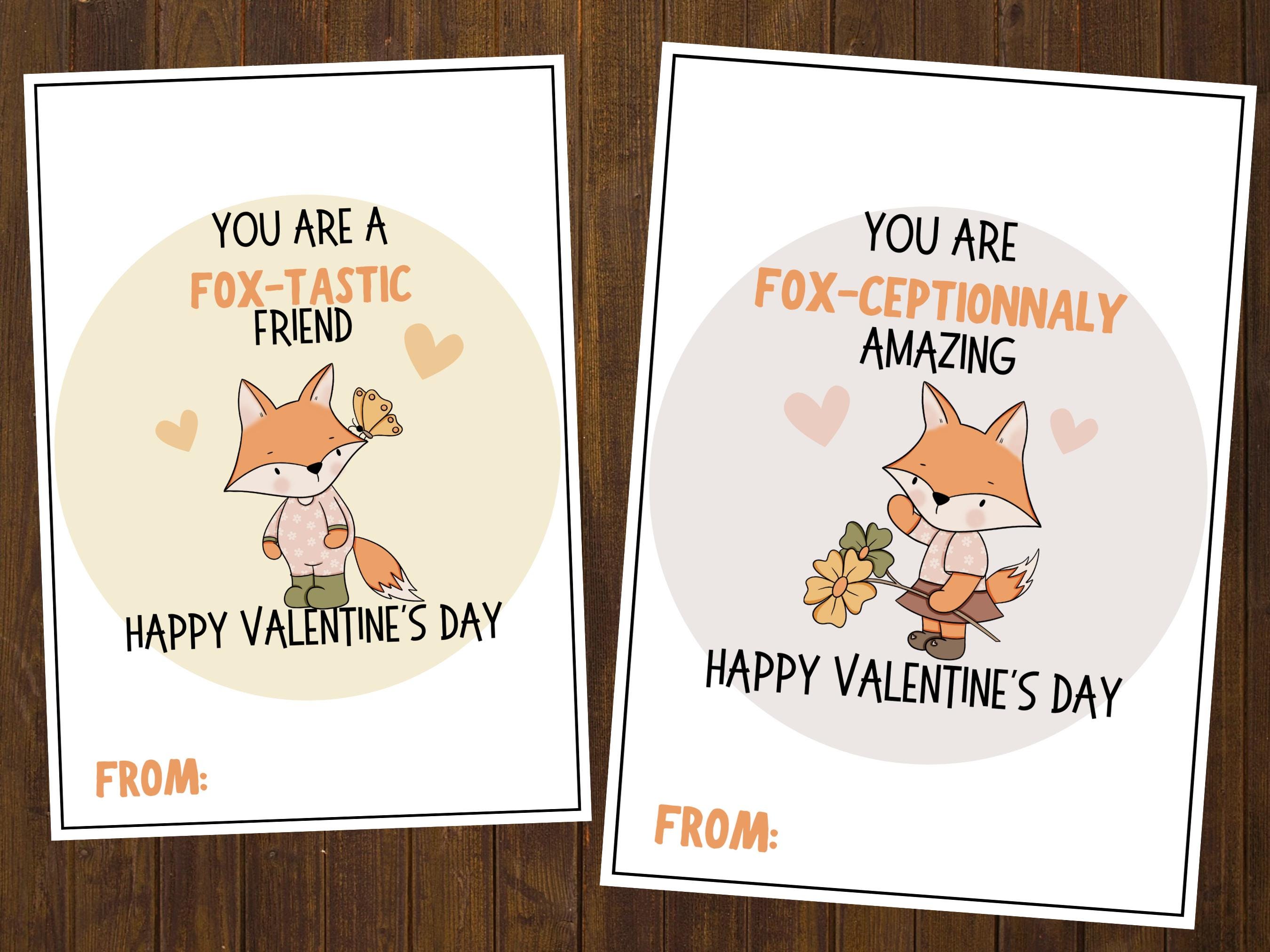 Printable Fox Valentines Card for Kids, Cute Forest Animal Valentines ...