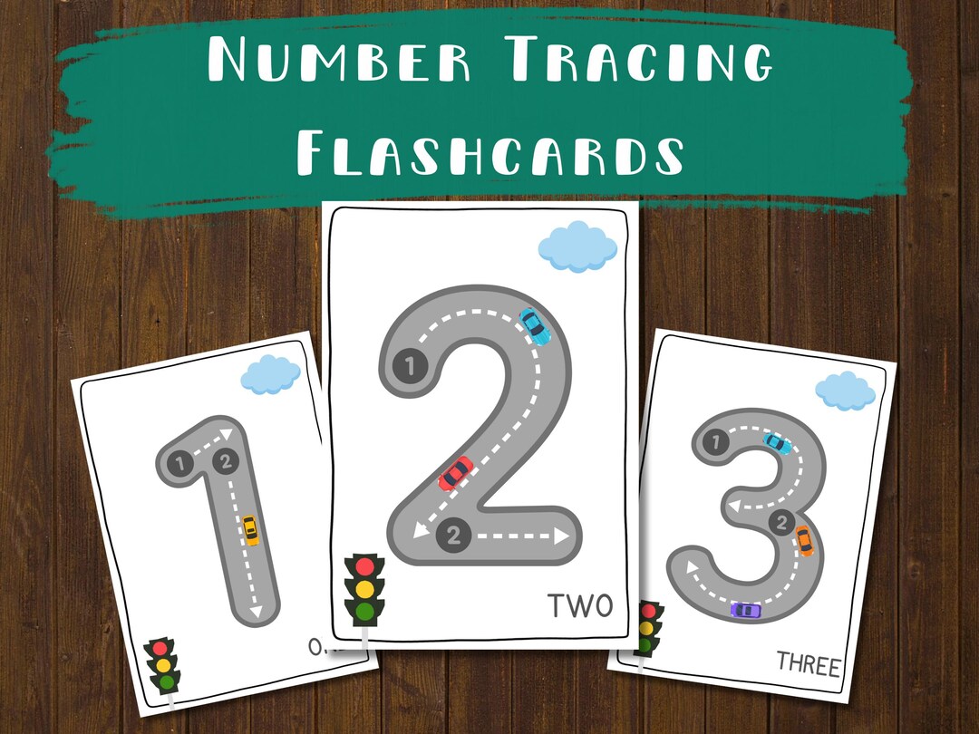 Number Tracing Flashcards, Cars Roads Printable, Counting Numbers ...