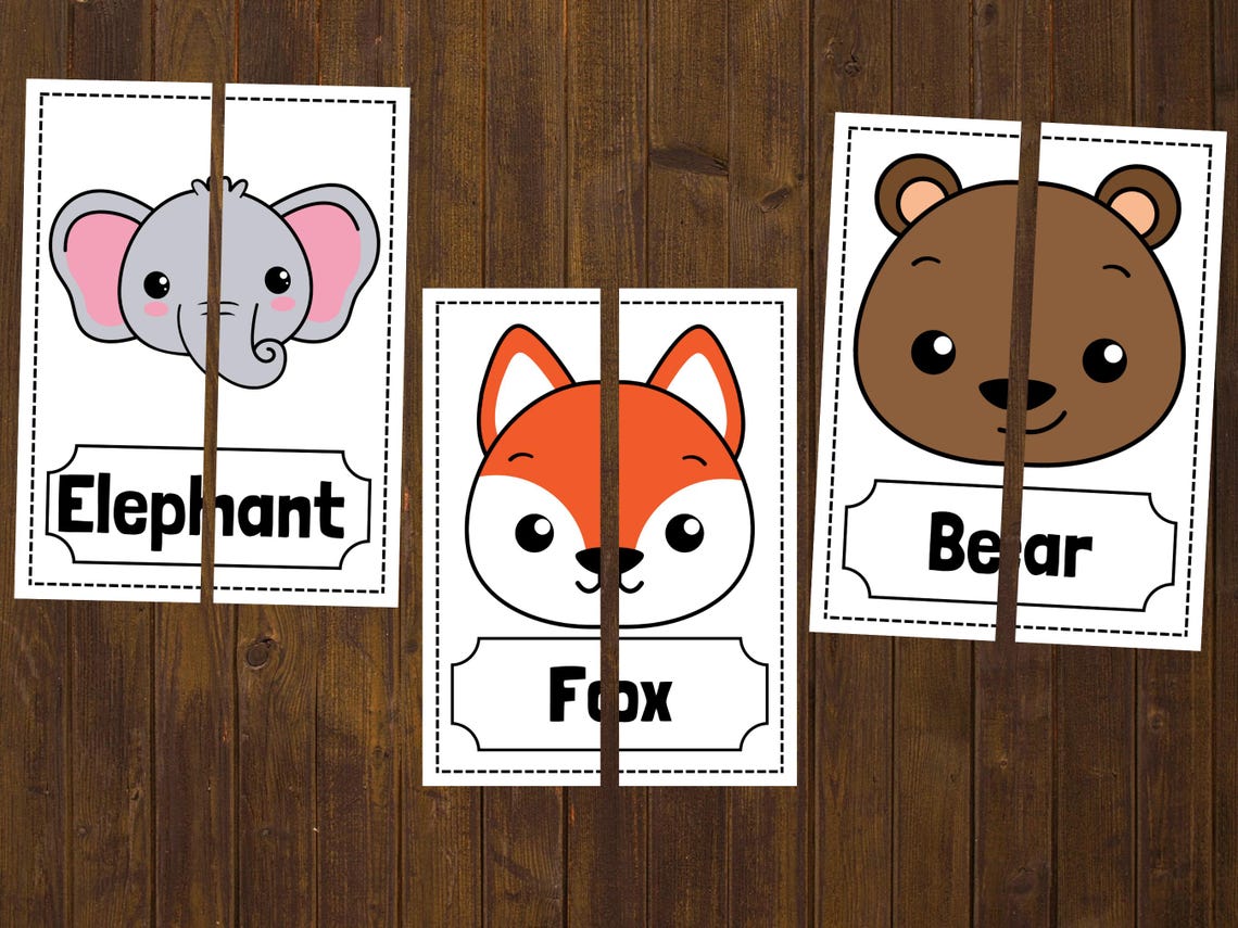 22 Animals Matching Game for Kids, Symmetry Puzzle, Match Picture Card ...