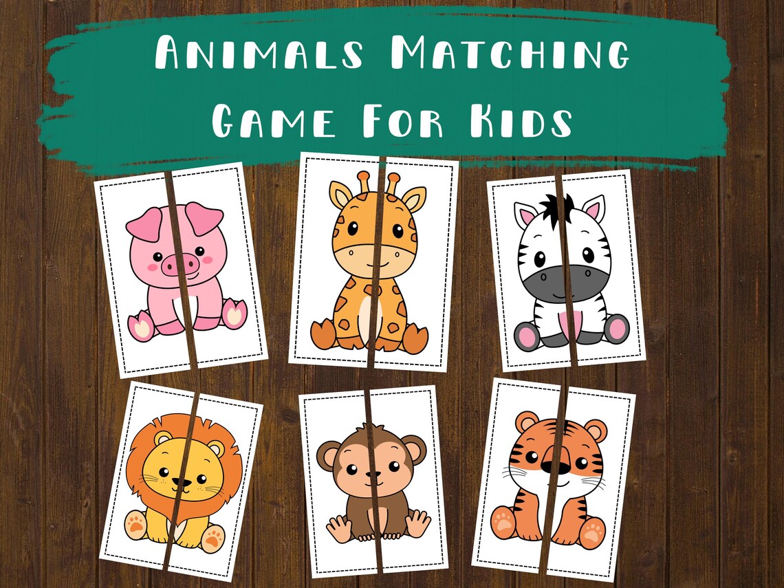 22 Animals Matching Game for Kids, Symmetry Puzzle, Match Picture Card ...