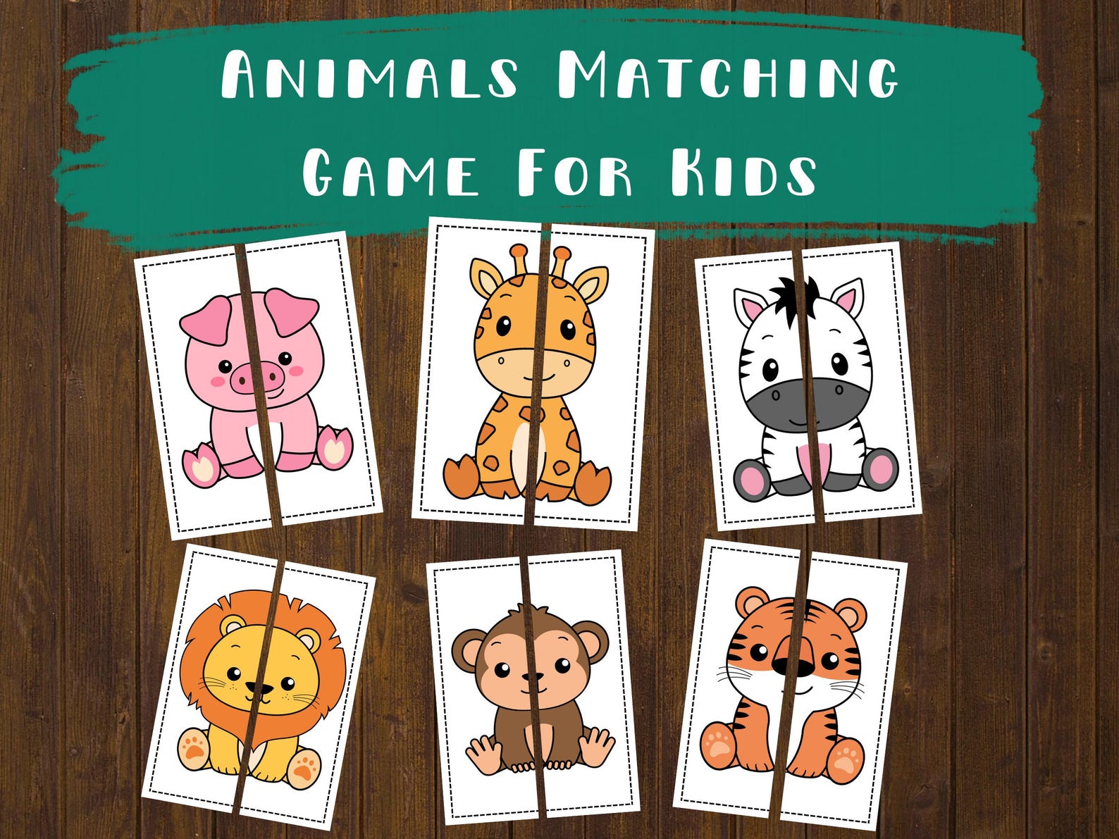 22 Animals Matching Game for Kids, Symmetry Puzzle, Match Picture Card ...