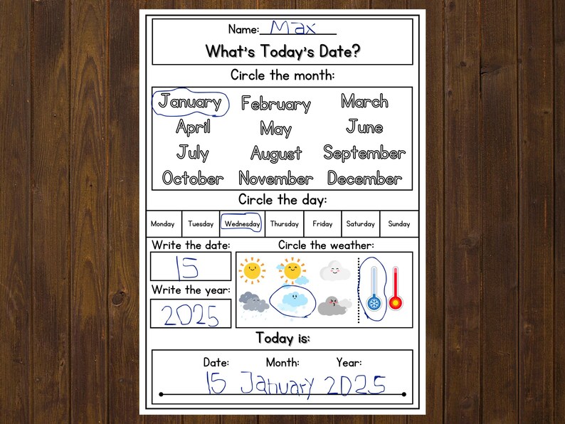 Hoja de trabajo imprimible sobre fechas y el clima para niños ...