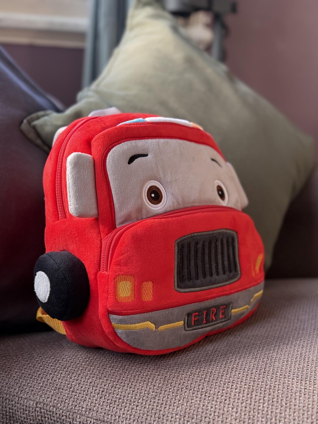 Fire Truck Plush Toddler Backpack, Soft and Cute Cartoon Toddler Bag ...