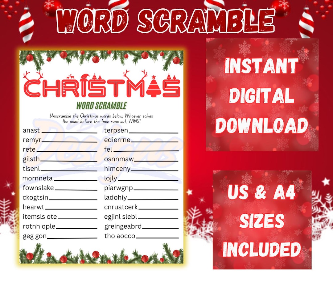 Christmas Word Scramble Activity, Christmas Party Game, Printable ...