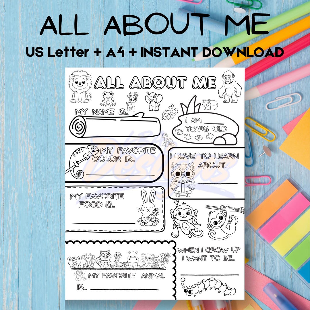 All About Me Worksheet, Kids Printable Activity, Get to Know Me, School ...