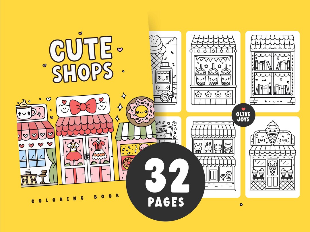 Cute Shops Kids and Adult Coloring Book - Etsy