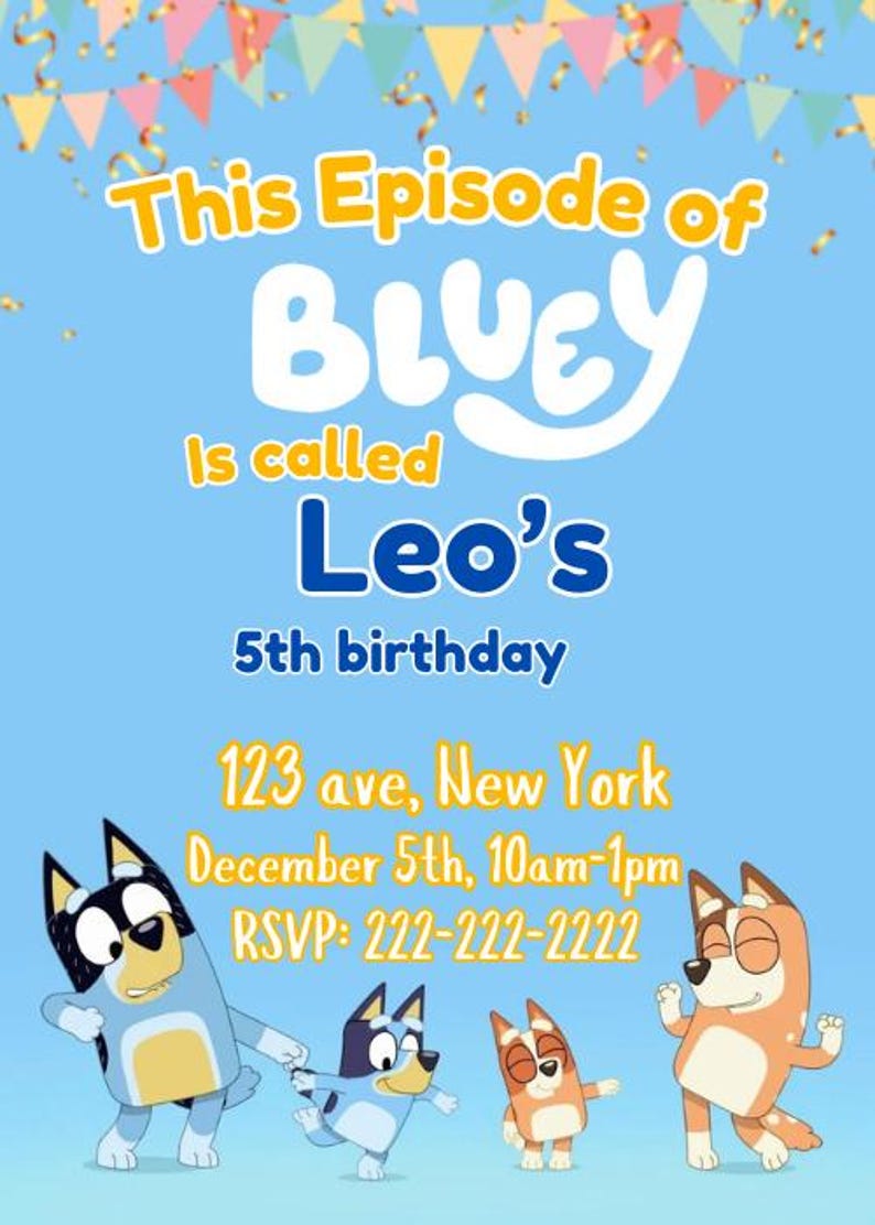Bluey Birthday, Invitation, Bluey Party, Birthday Party, Birthday ...
