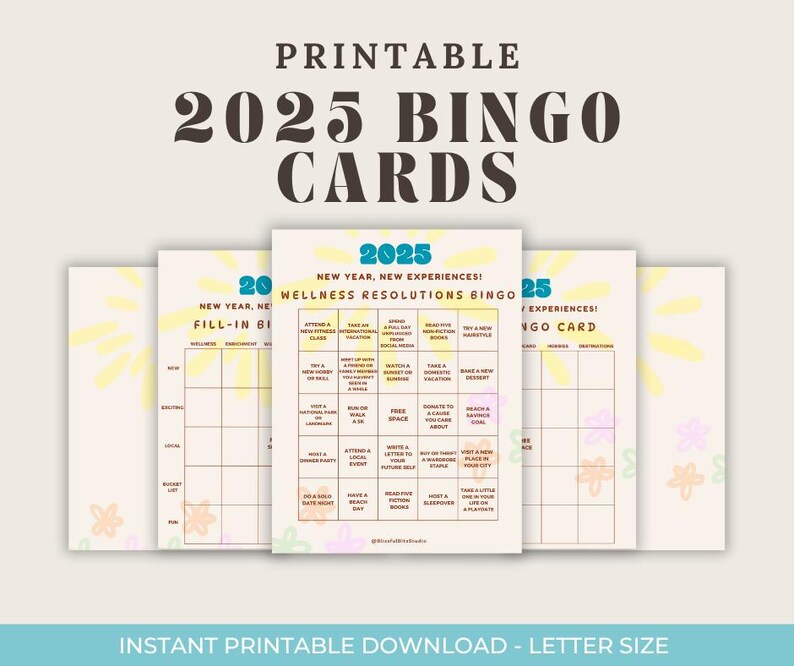 2025 Wellness Resolutions Bingo Card Bundle - Etsy