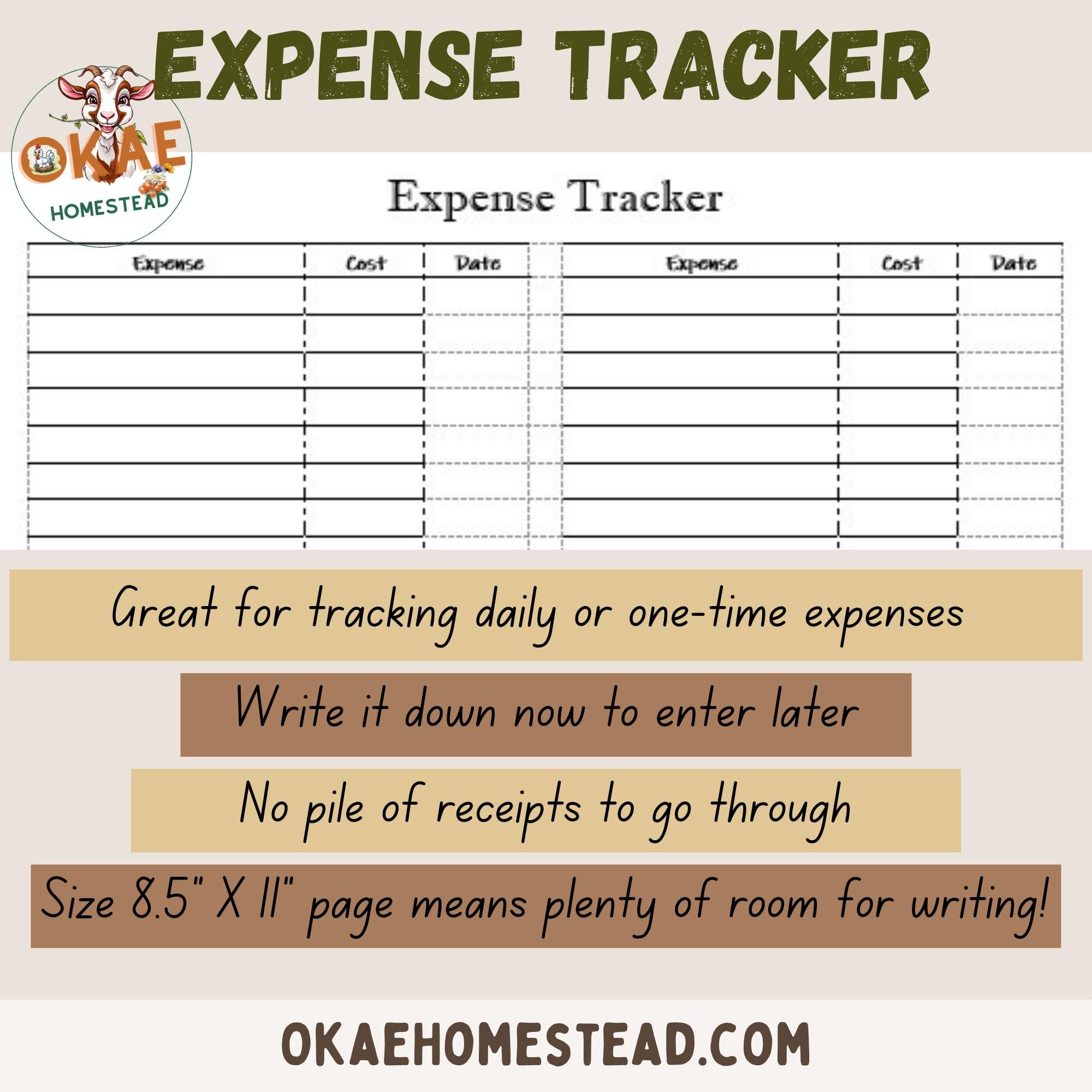 Expense Tracker Page - Digital Download - PDF- Printable - Expense ...