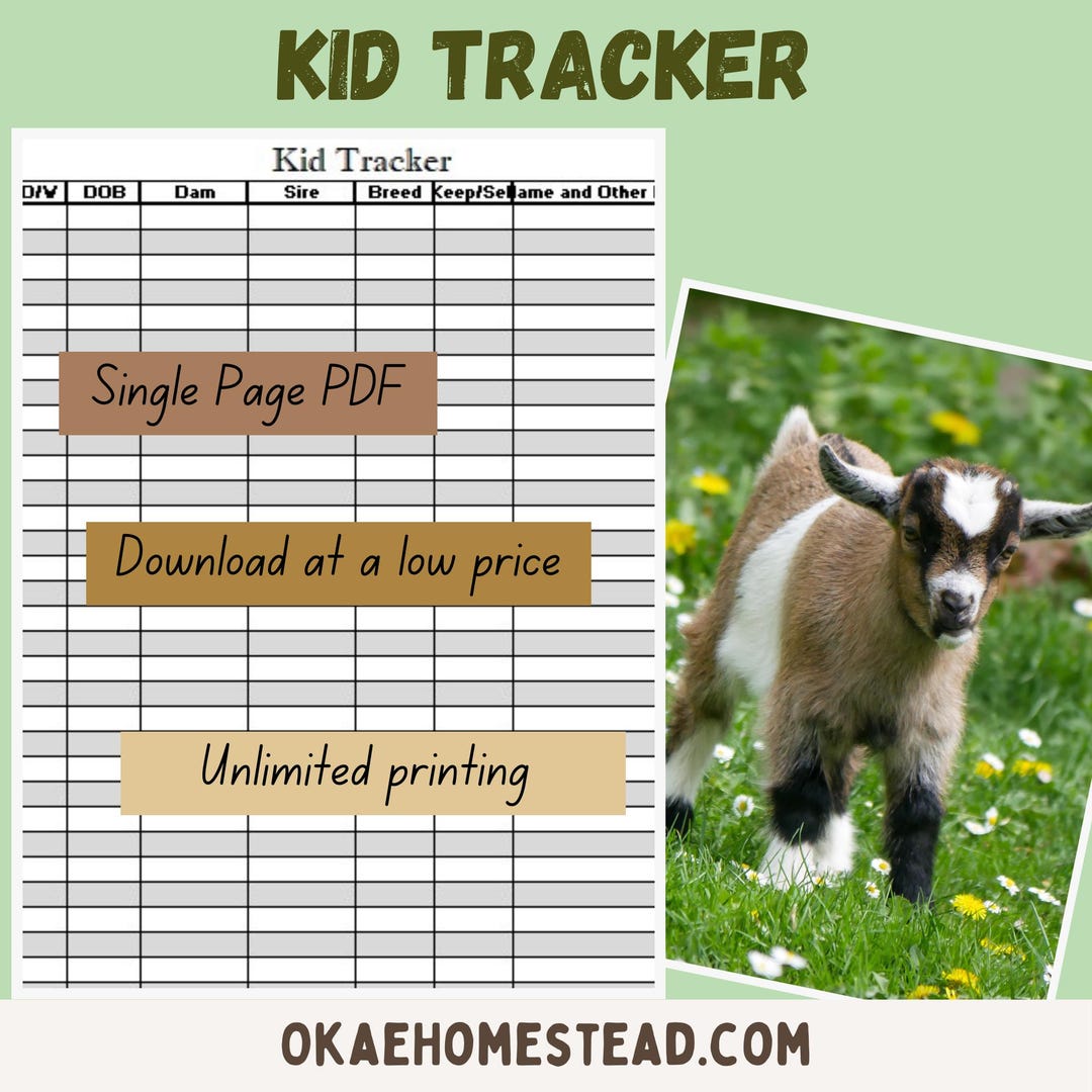 Goat Kid Tracker Page - Digital Download - PDF- Printable - Herd ...
