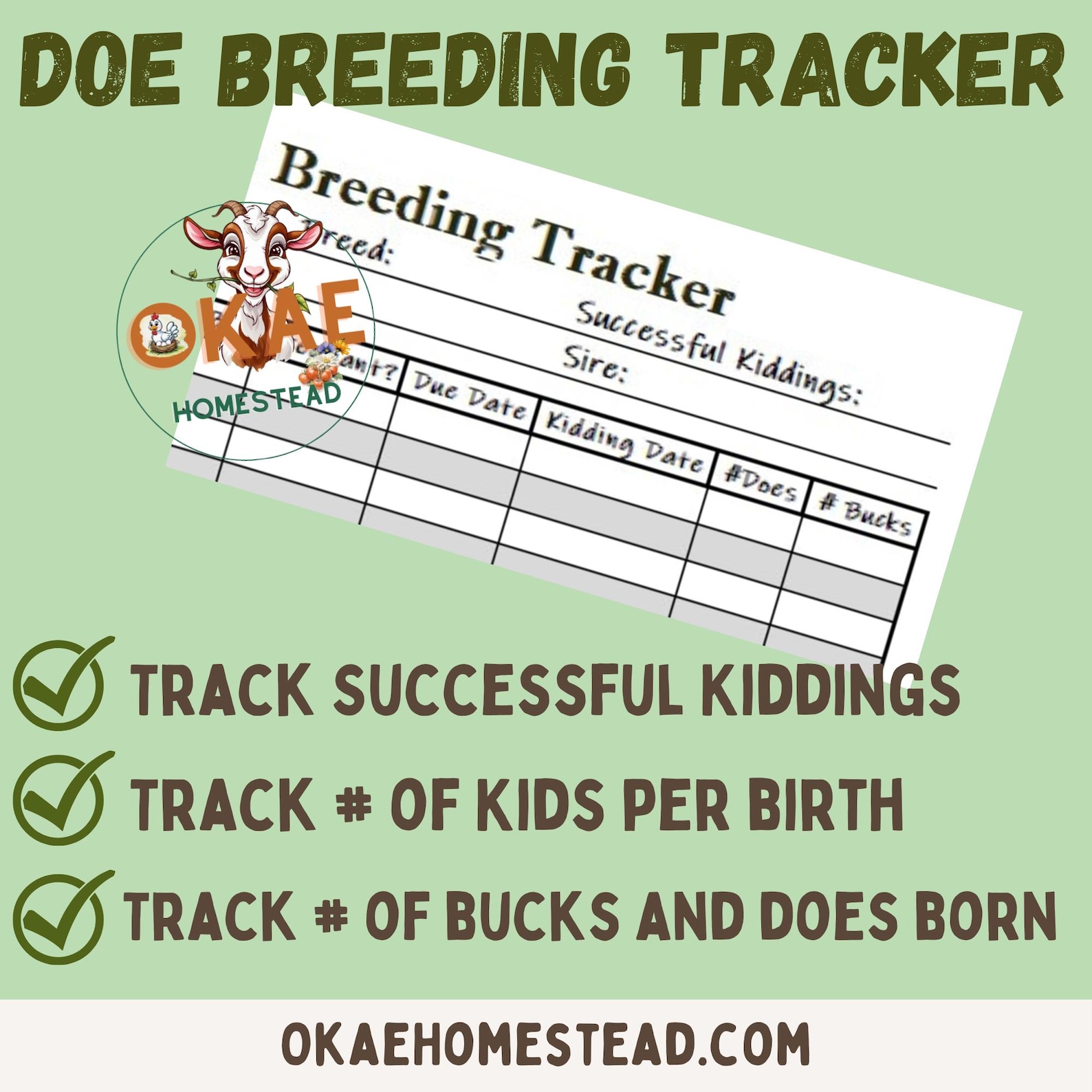 Doe Breeding Tracker Page - Digital Download - PDF- Printable - Herd ...