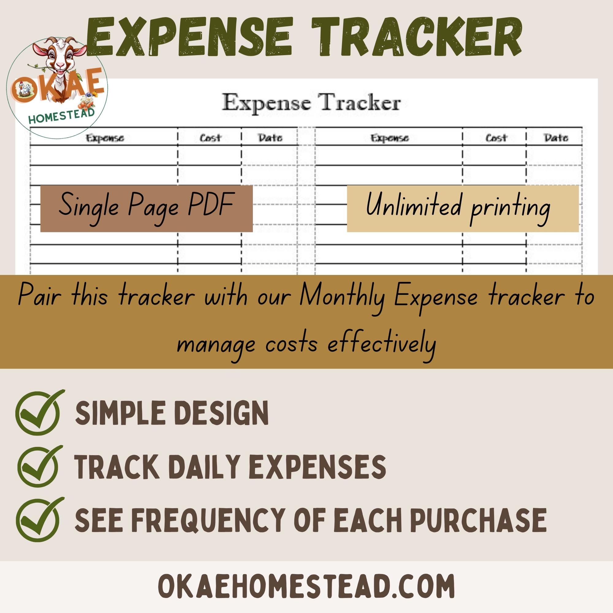 Expense Tracker Page - Digital Download - PDF- Printable - Expense ...