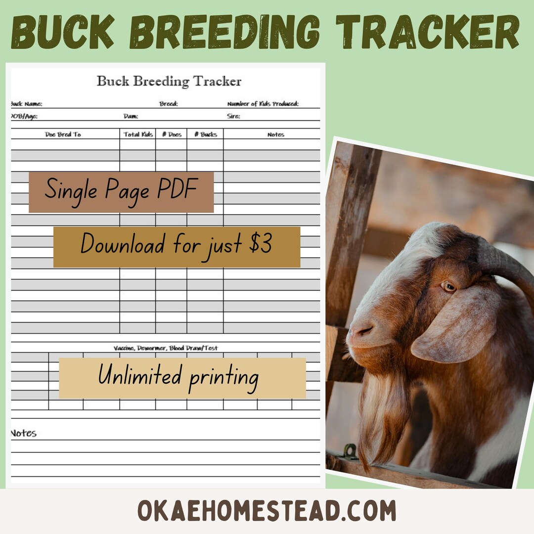 Buck Breeding Tracker Page - Digital Download - PDF- Printable - Herd ...