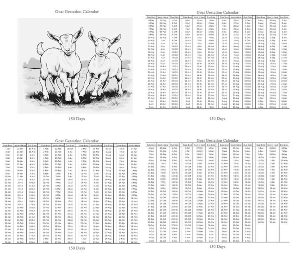 Printable Bundle - Goat Breeding Planner & 150 Day Gestation Calendar ...