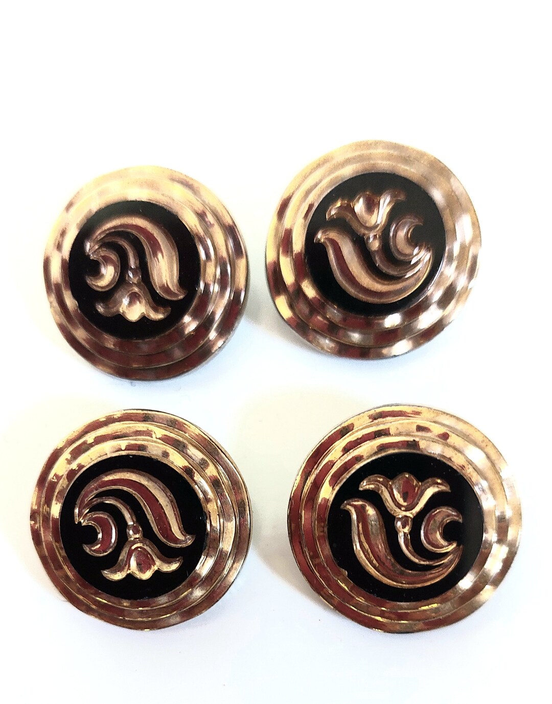 4 X Gold Lustred Domed Glass Vintage Buttons - Etsy