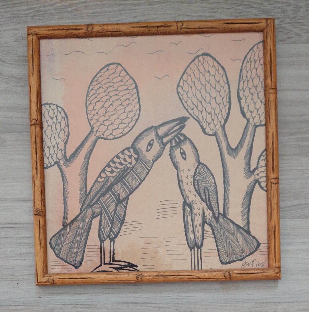 Original African Drawing of Birds by AWE.IFE in Quality Frame - Etsy