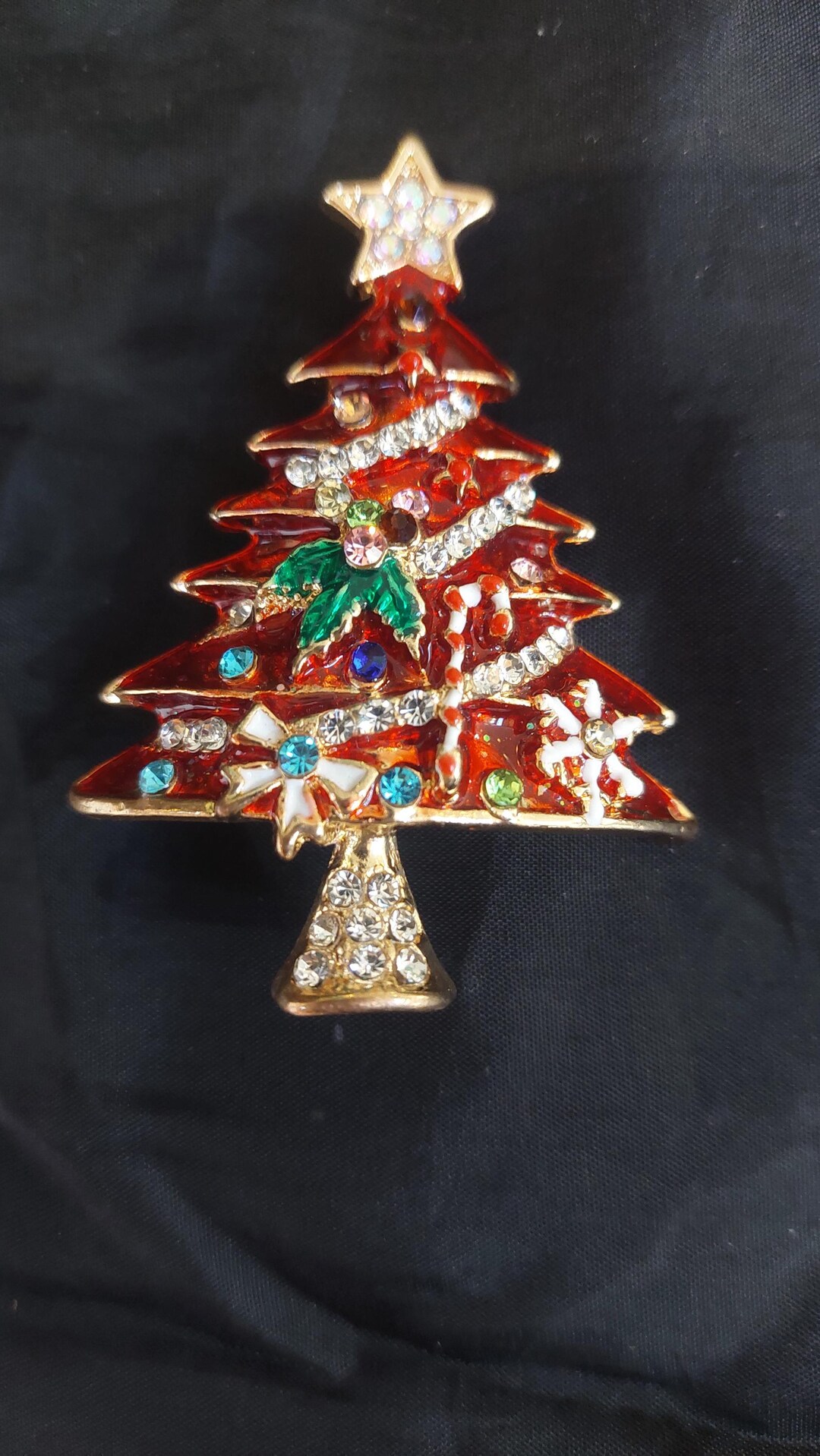 Christmas Tree Enamel and Diamanté Brooch Pin - Etsy
