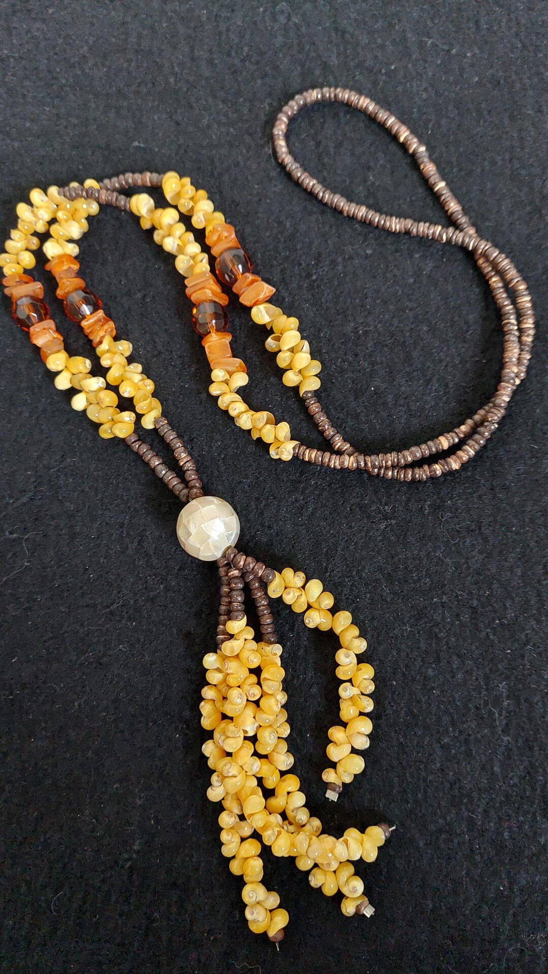 Shell, Wood and Glass Long Sautoire Tassel Necklace - Etsy