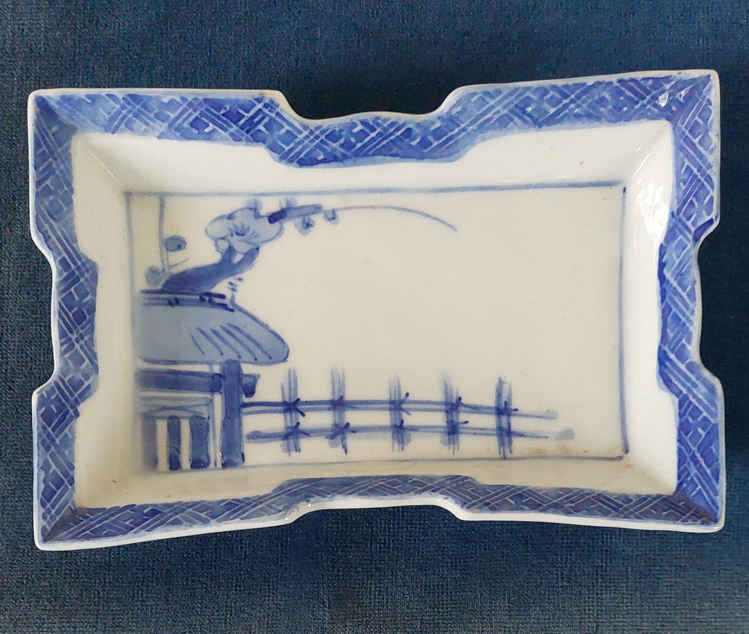 Blue and White Japanese Rectangular Handpainted Porcelain Dish - Etsy