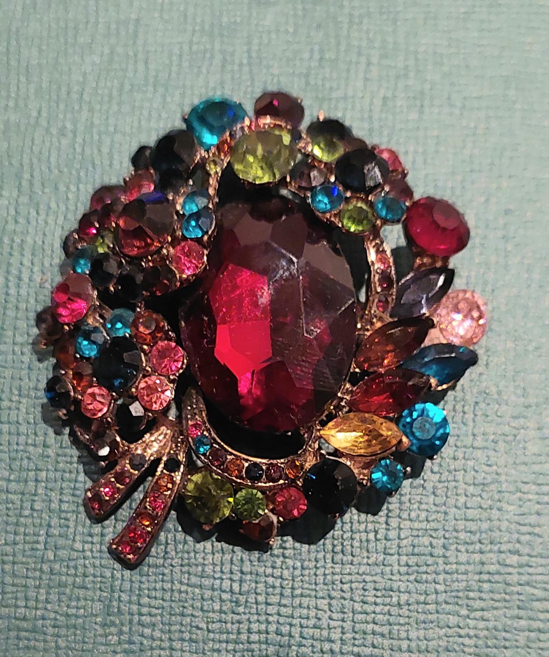 Large Jewelled Multi Coloured Diamanté Red Stone Brooch Pin Pendant - Etsy