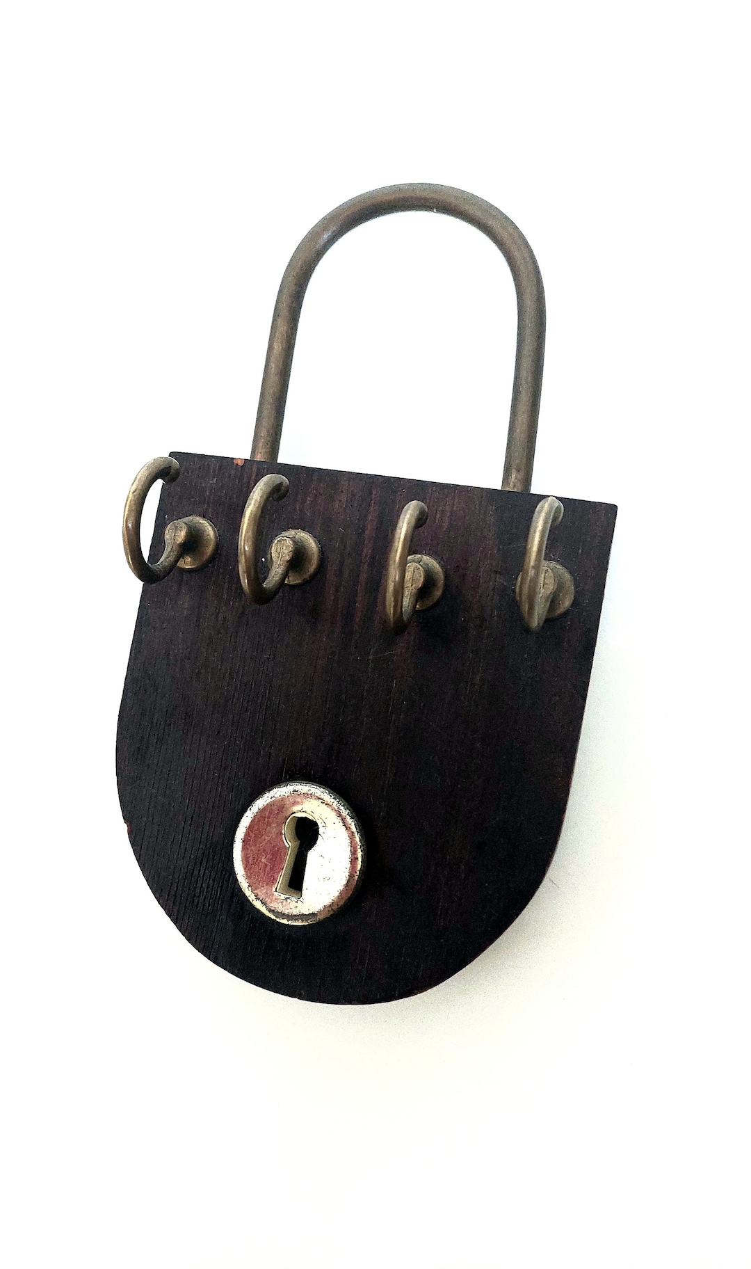 Wood and Brass Padlock Vintage Wall Mounted Hook Key Holder - Etsy