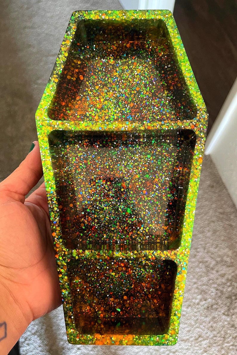 Glow in the Dark Coffin Tray | Black, Green & Orange Sparkly Goth Home ...