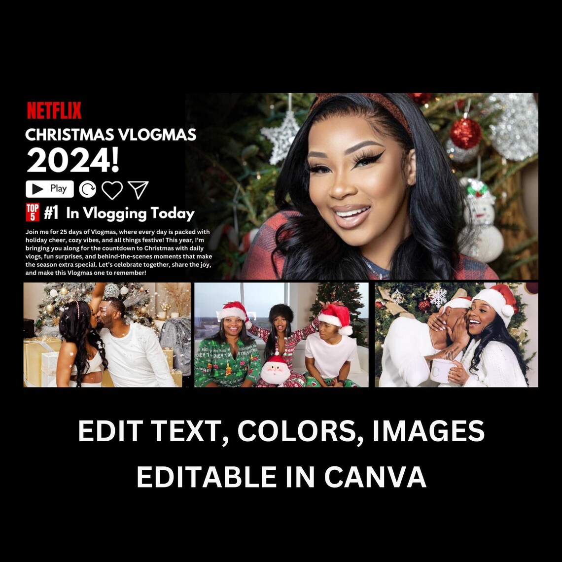 Holiday Vlogmas Youtube Thumbnail Netflix-inspired Template | Vlogmas ...