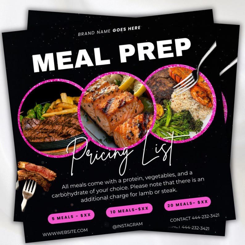 Meal Prep Flyer - Pink Meal Prep Canva Template - Meal Prep Business ...