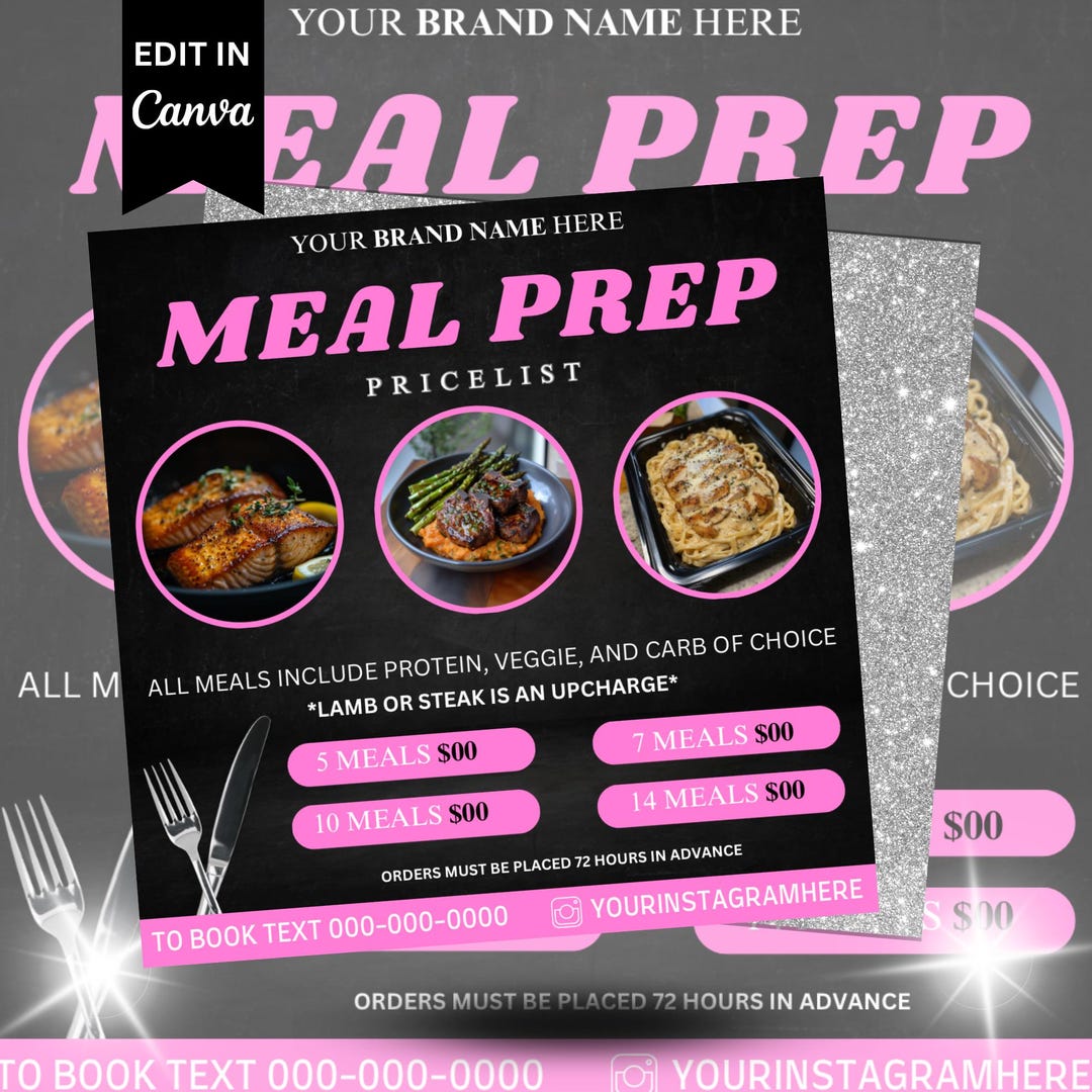 Meal Prep Flyer - Pink Meal Prep Canva Template - Meal Prep Business ...