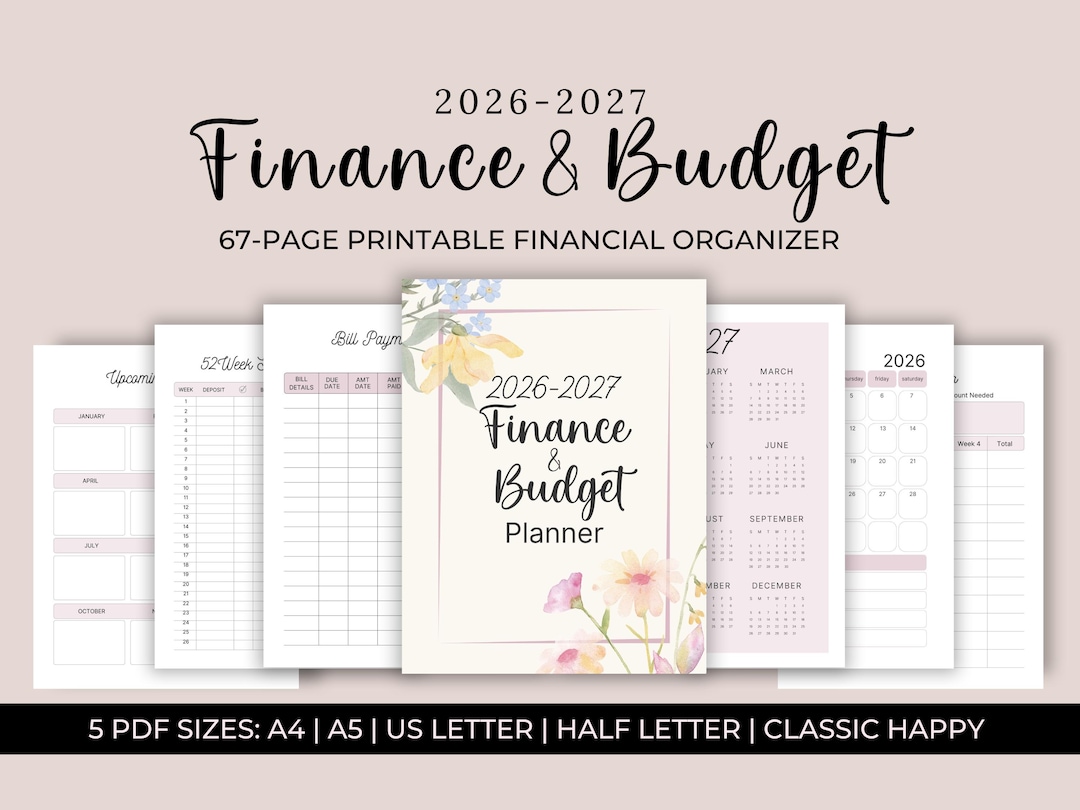 Printable Budget Planner 2026-2027 | 67-page Financial Organizer PDF ...