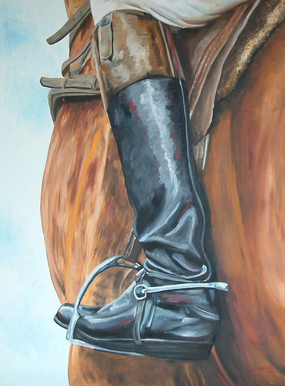 Riding boots horse racing art limited edition print small | Etsy