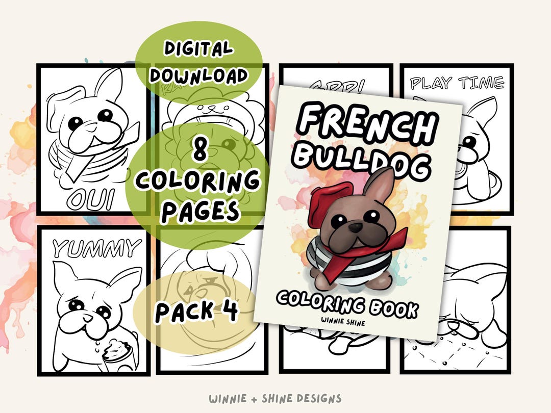 French Bulldog Coloring Book - Digital Download PACK 4: Cute and Simple ...