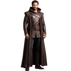 Men's Brown Leather Cloak With High Collar and Belted Waist - Etsy