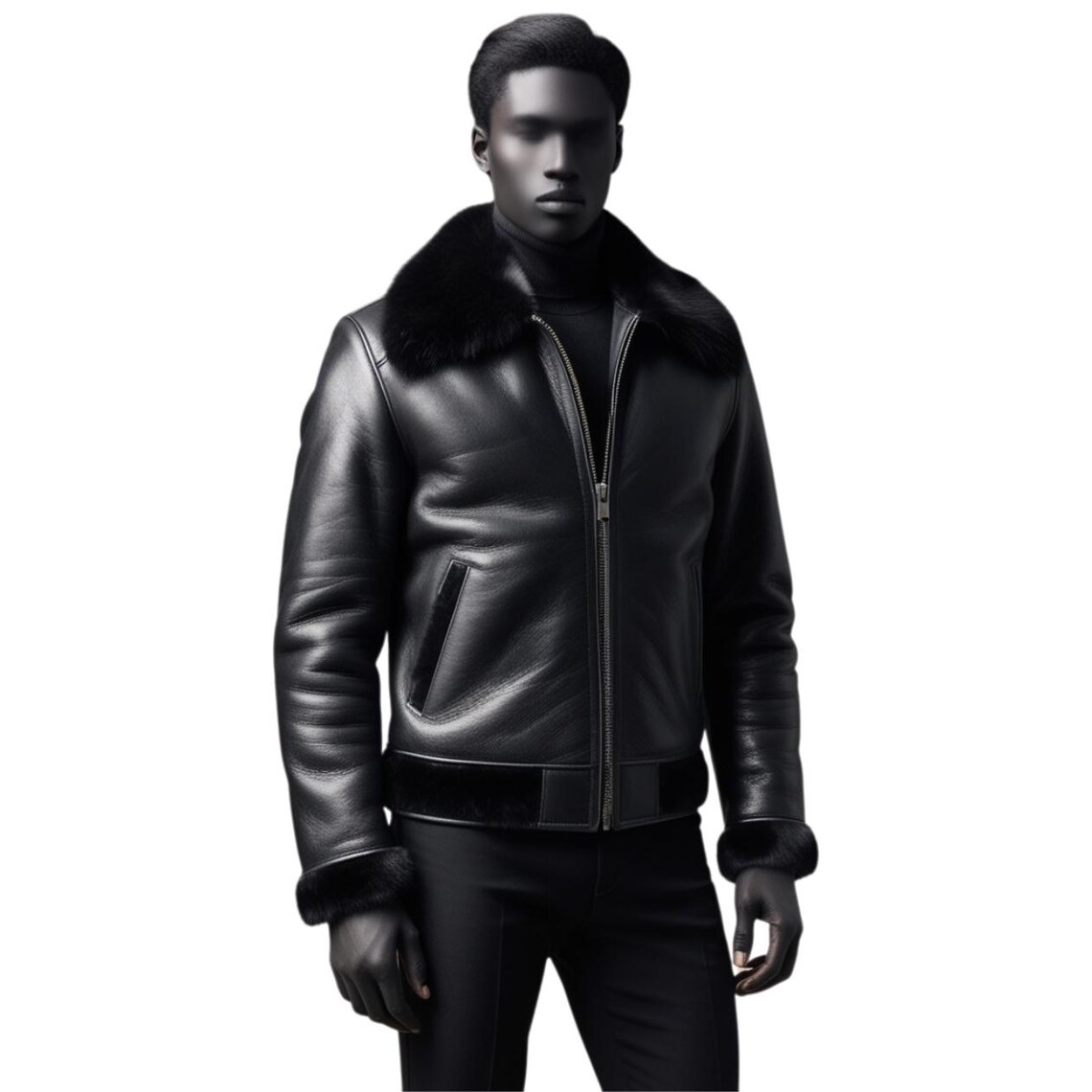 Men's Handmade Black Leather Jacket With Fur-zipper Closure Leather Jacket - Etsy