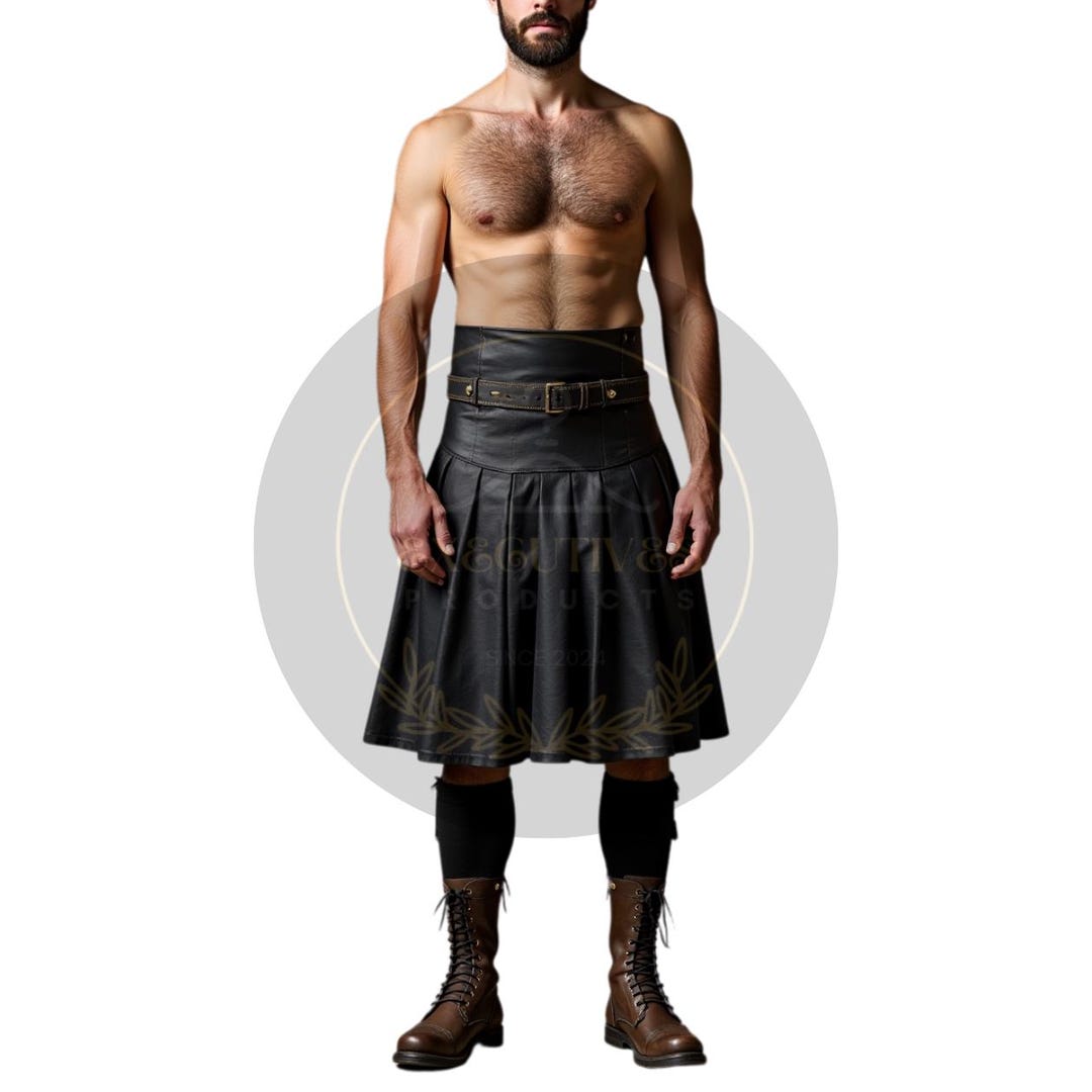 Men's Bold Black Leather Kilt – Edgy & Timeless – Handmade Genuine ...