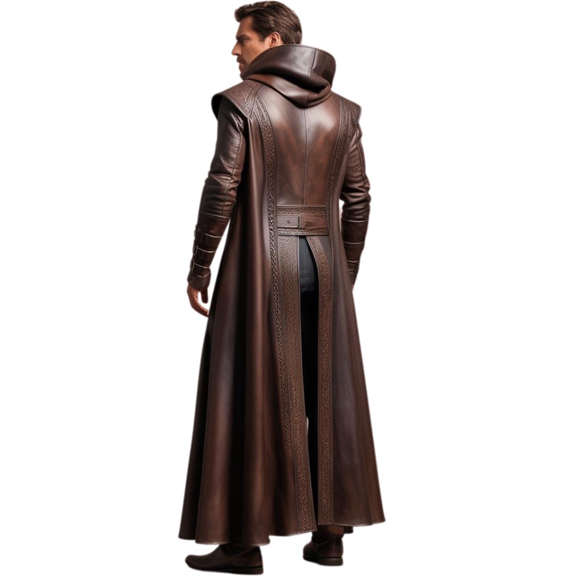 Men's Brown Leather Cloak With High Collar and Belted Waist - Etsy