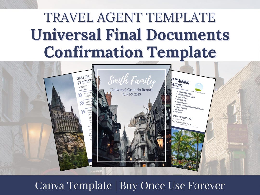 Universal Studios Itinerary & Confirmation Template for Travel Agents | Edit in Canva, Travel ...