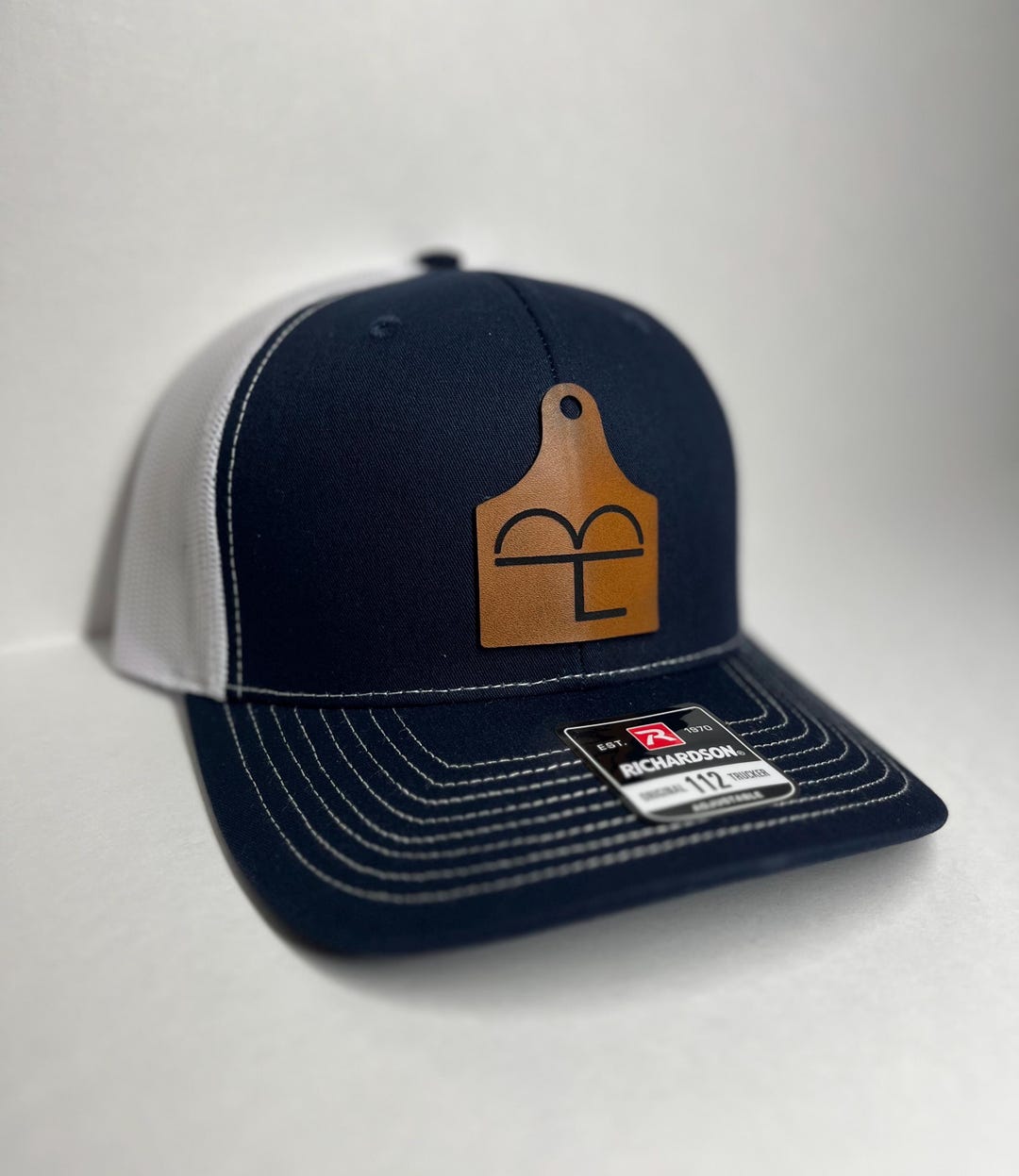 Custom Leather Patch Hat for Farm Brand Cowhide Leather Tag on Trucker ...