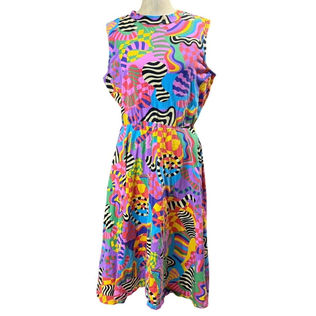 Nooworks XXXL Mod Midi Dress Rainbow Psychedelic Abstract Maximalist ...