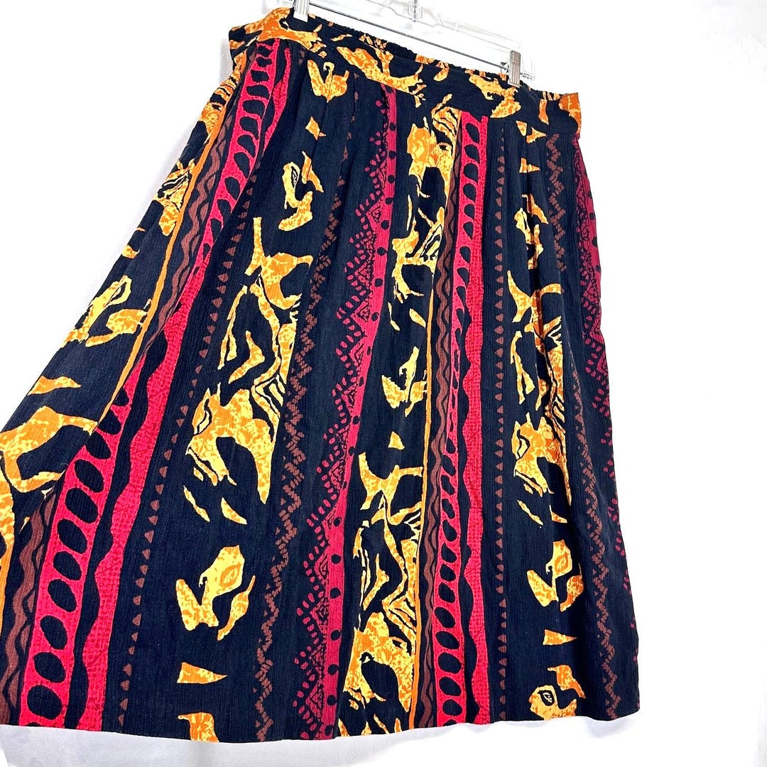 Vintage Synari Y2K Plus 24W African Print Skirt Stretch Comfort Midi ...