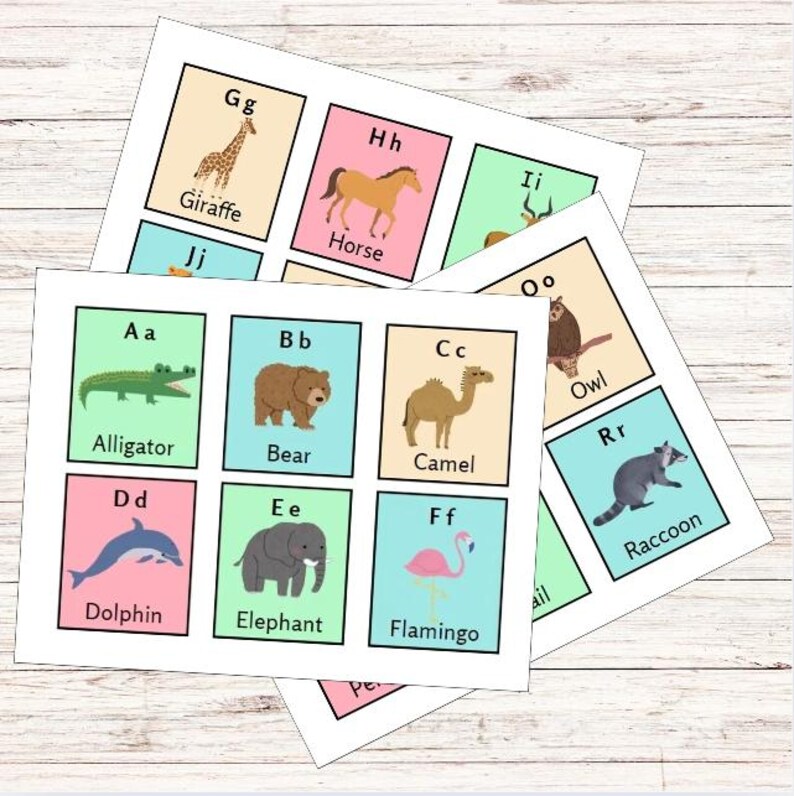 Animal Alphabet Flashcards A-Z, Printable, Instant Digital Download ...