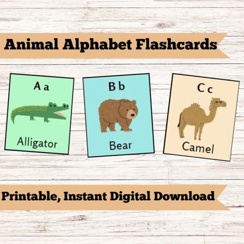 Animal Alphabet Flashcards A-Z, Printable, Instant Digital Download - Etsy