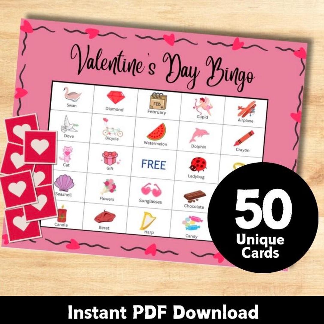 Valentines Day Printable Bingo Cards for Kids, Digital Bingo Cards ...